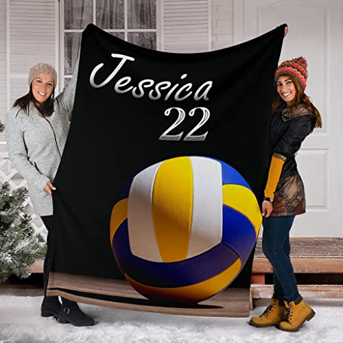 OhaPrints Custom Volleyball Black Volleyball Ball Lover Gift Personalized Name Number Soft Sherpa Throw Blankets Cozy Fuzzy Fleece Throws for Tv Sofa Couch Comfy Fluffy Blanket 30X40 50X60 60X80