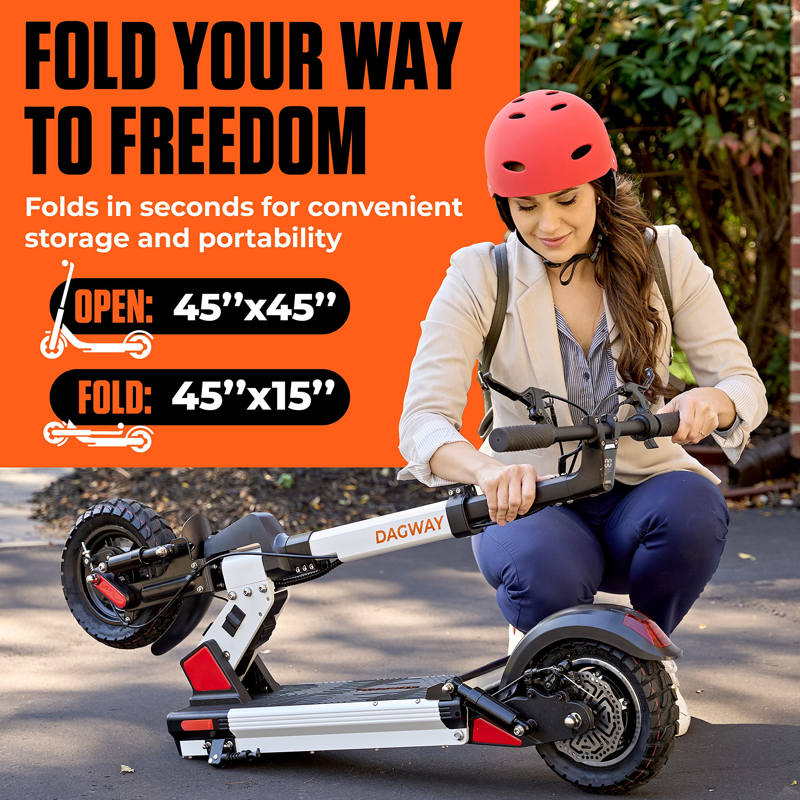 DAGWAY - Ultra Long-Range 56-Mile Electric Scooter for Adults and Kids, Sleek Foldable Electric Scooter, Fast-Charging 500W Motorized Scooter, with Front and Rear Wheel Shock Absorbers (White)