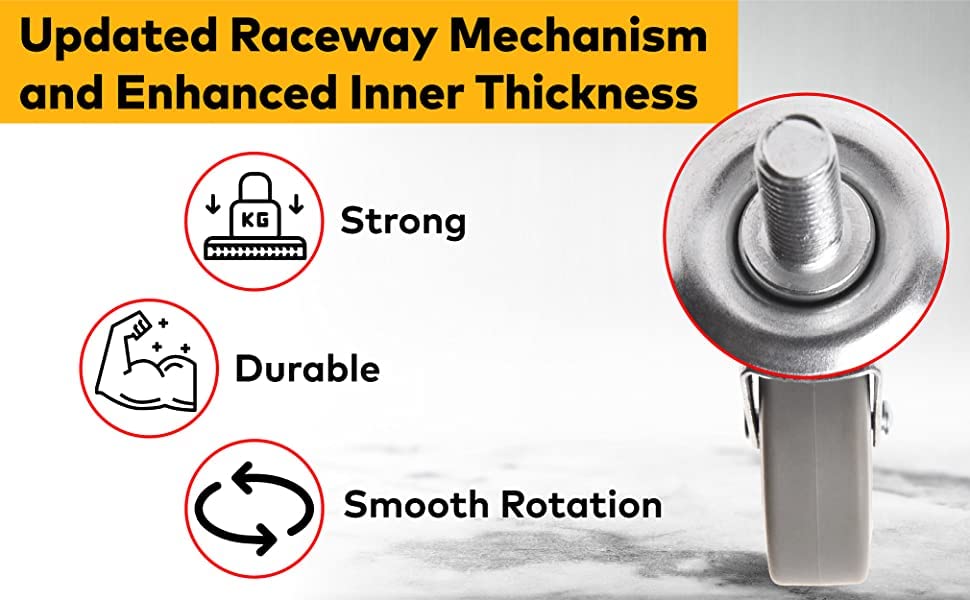 DELIVeR 3 Inch, Locking Swivel Caster Wheels, Set of 4,Heavy Duty with Nylon Nuts for Carts, Replacement Rubber Wheels, Threaded Stem 3/8β-16 x 1β Caster, 130 Lbs Per Caster