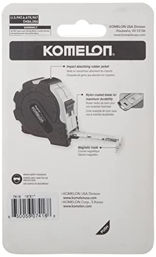 Komelon 7416; 16' x 1" Magnetic MagGrip Tape Measure, Black/Yellow