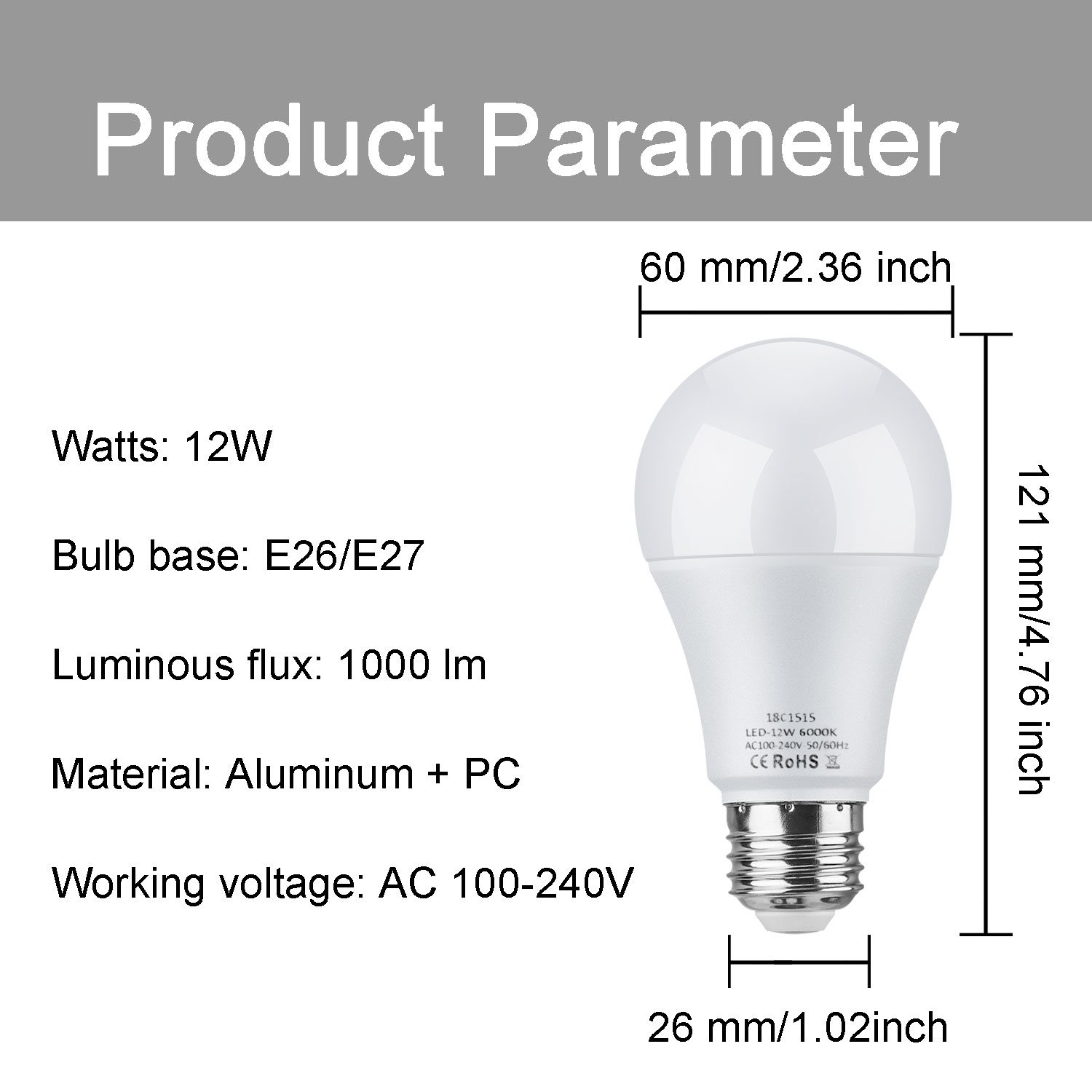 Dusk to Dawn Light Bulbs Outdoor 100W Equivalent Light Bulb E26/E27 Sensor Bulb 12W Smart Light Bulbs 6000K for Home, Front Porch Light, Yard Light, Garage Light, White-2 Pack