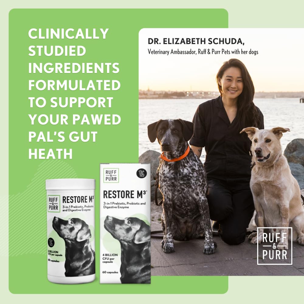 Ruff & Purr Probiotics for Dogs – Multi-Strain Probiotics and Prebiotics for Gut Health, Immune Support, Healthy Skin and Coat – Clinically Studied DE111 & PreforPro – 60 Easy to Give Capsules