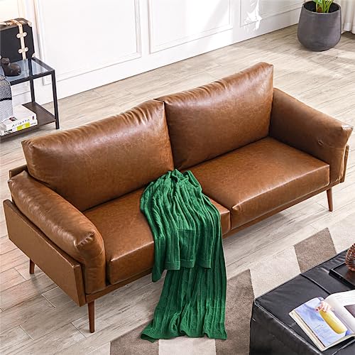 Vonanda Mid Century Modern Sofa Couch, Faux Leather Couch, 3 Seat Couch Soft, 72'' Small Couch for Small Spaces, Sofa for Living room, Compact Apartment, House,Condo, Loft, Bungalow,Brown Sofa,Caramel