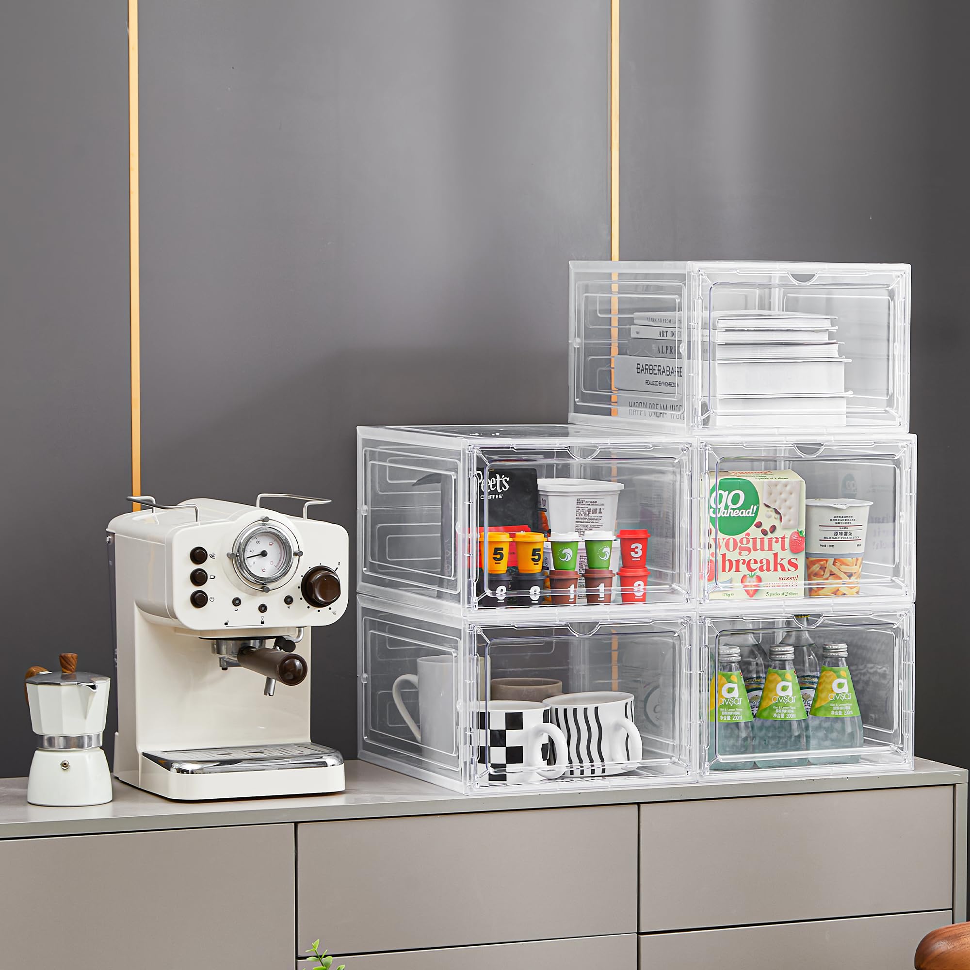 LXLXXL Storage Bins with Lids, 6 Pack Clear Plastic Storage Containers with Magnetic Acrylic Door, 19 Qt Stackable Storage Box for Home,Office Organizing