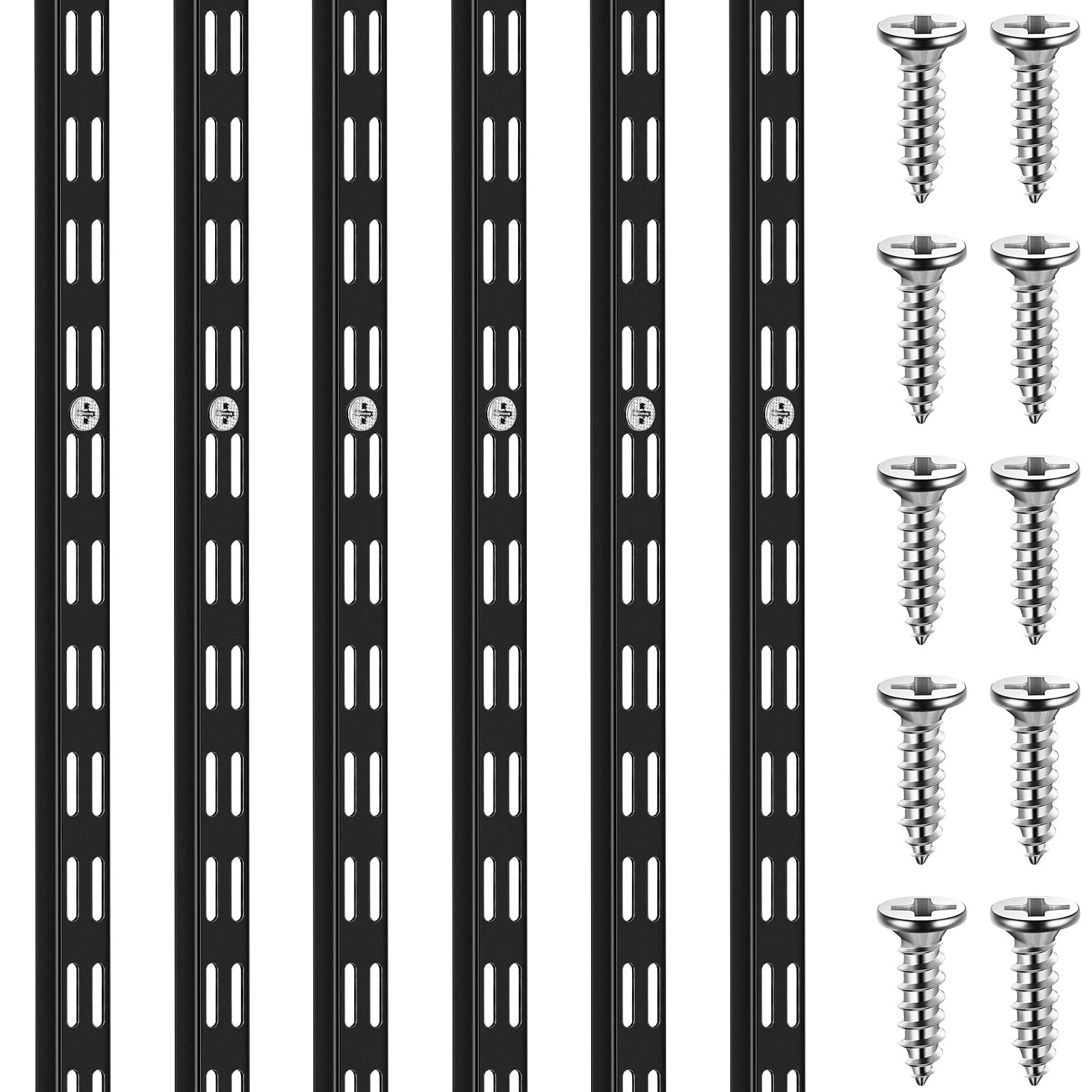 MorningRo 6 Pcs Dual Track Upright Wall Shelving System 47 Inch Heavy Duty Support System Twin Slot Shelf Rail Shelf Standards for Pantries Linen Closets Laundry Rooms Shelf Brackets (White)