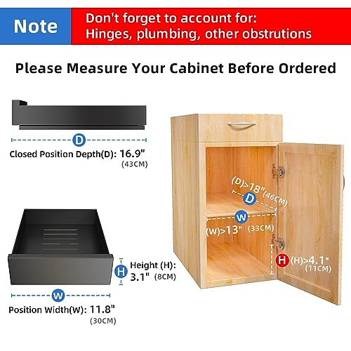 Pull Out Cabinet Organizer Fixed With Adhesive Nano Film,Heavy Duty Storage and Organization Slide Out Pantry Shelves Sliding Drawer Pantry Shelf for Kitchen,Living Room,Home, 11.8"W x16.9"D x 3.1"H