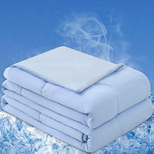 OIGAE Cooling Comforter King Size, Double Sided Cooling Blanket with Q-Max > 0.5 Arc-Chill Cooling Fiber, Lightweight Cooling Summer Comforter Quilt for Hot Sleeper Night Sweats, 90" x 108", Blue
