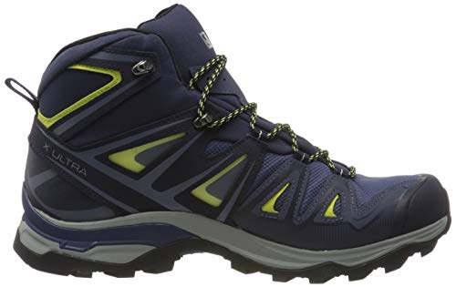 Salomon X Ultra 3 MID Gore-TEX Hiking Boots for Women, Crown Blue/Evening Blue/Sunny Lime, 8