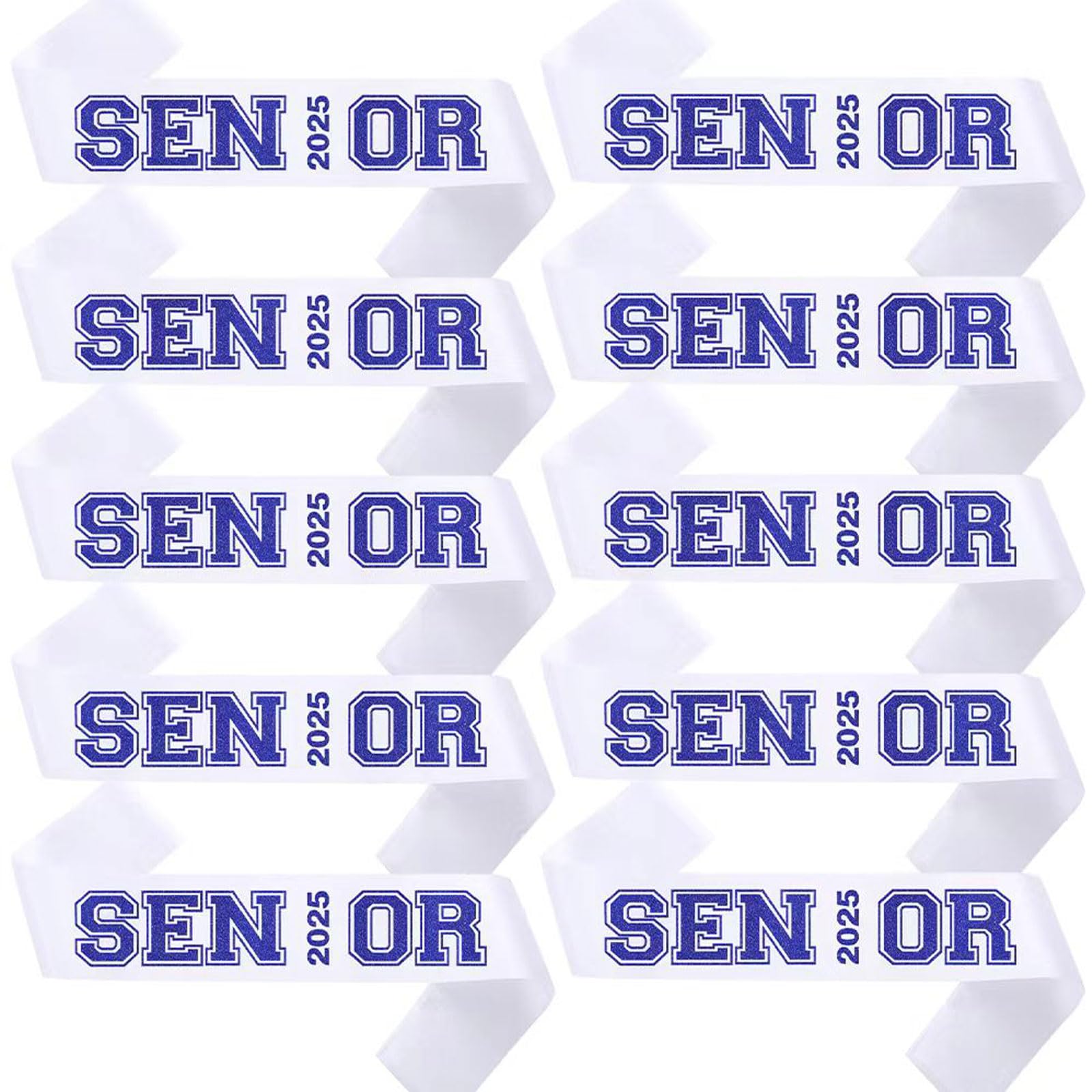 NAUXIUDSJS Senior Sash 2025,White Sashes 10 Pack with Blue Glitter Letters, Class of 2025 Graduation Celebrations Sashes, Finally Graduated Cheerleader Celebration Party Decorations Supplies