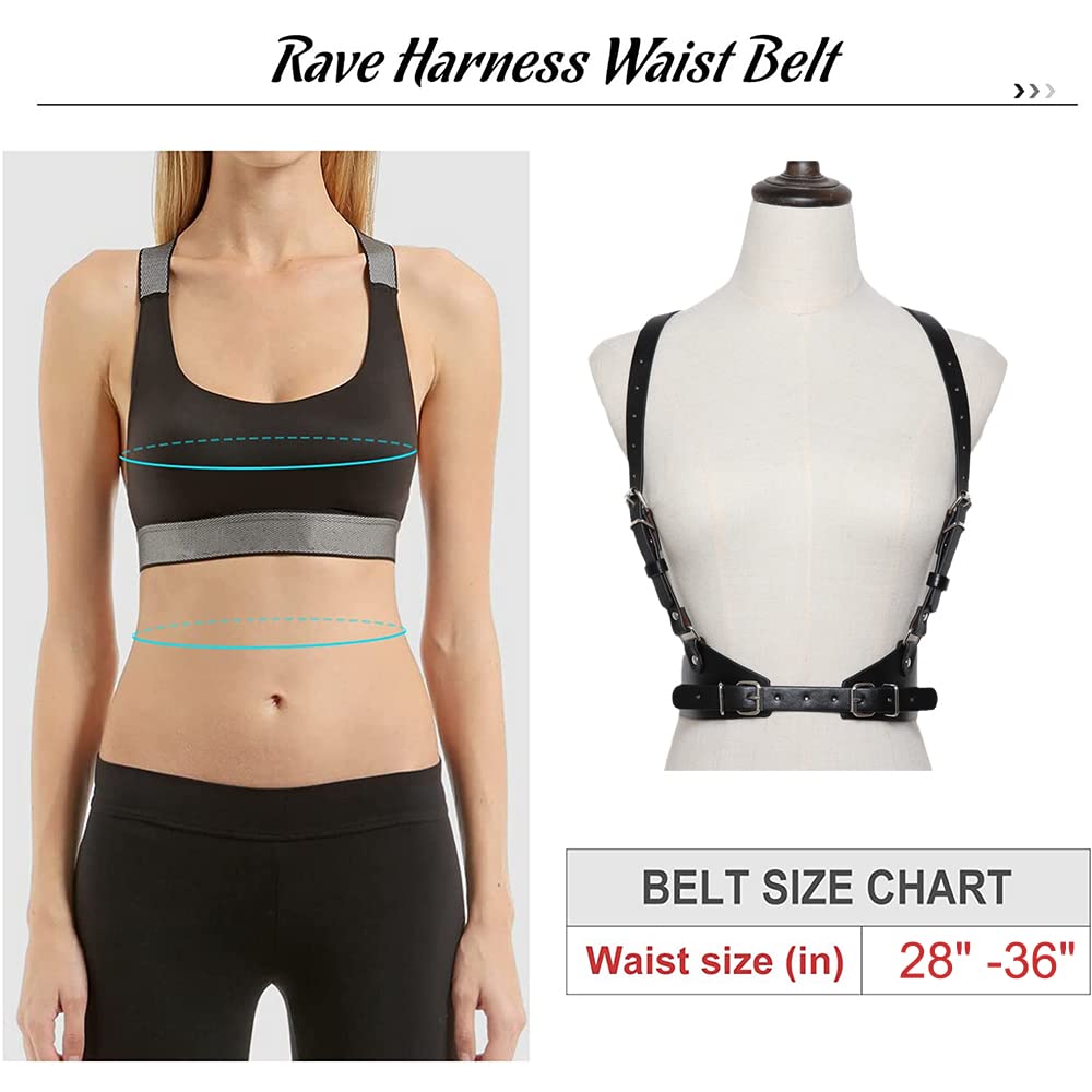 Hitele Waist Punk Vest Belt Fashion Body Chain Black Leather Gothic Adjustable Body Corset Accessory For Parties and Dates (black)