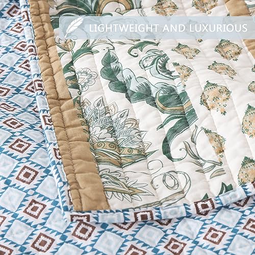 Secgo Quilt King Size - 100% Cotton Bedding Set (98 * 106 Inch) with 2 Pillow Shams, Patchwork Reversible Lightweight Bedspread, Quilted Coverlet Fit All-Season