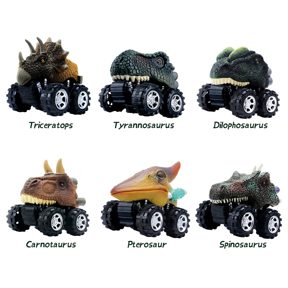 DINOBROS Dinosaur Toy Pull Back Cars 6 Pack Dinosaur Boy Toys Age 3,4,5,6,7 Dino T-Rex Games