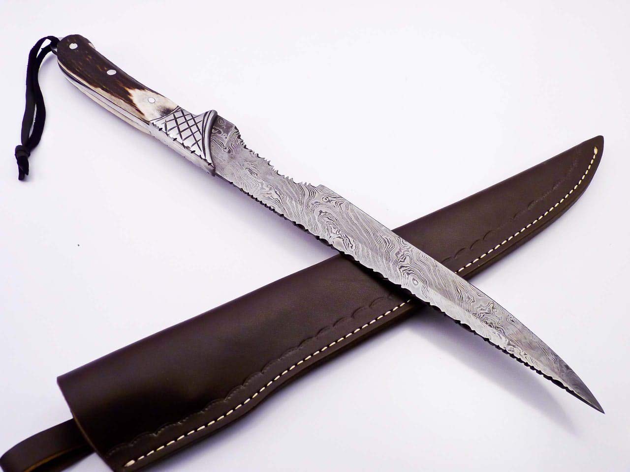 Custom Damascus Knife Hunting Knife Outdoor Knife With Stag Antler Handle