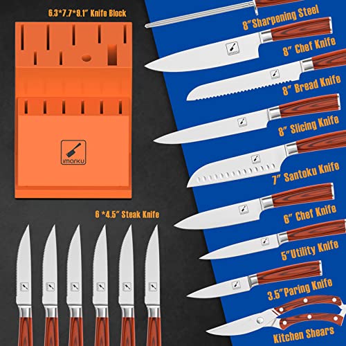 Knife Set, imarku 16-Pieces Kitchen Knife Set, Premium Japanese High Carbon Stainless Steel Knife Sets for Kitchen with Removable Block, Ergonomic Pakkawood Handles