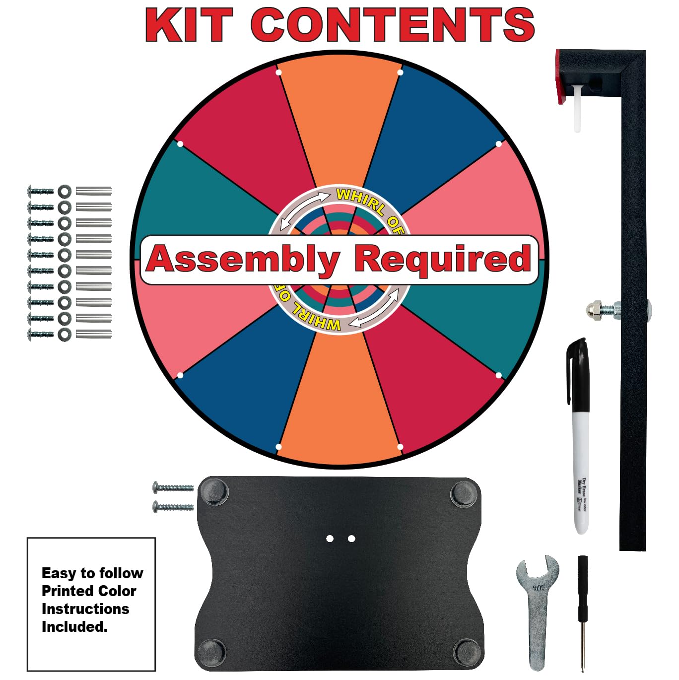 Whirl of Fun 12 inch Prize Wheel Spinner with Stand - Spinning Wheel for Prizes, 10 Color Slots, Customize Erasable Dry Erase Surface, Tropical Colors, Portable, Tools Included, Made in USA