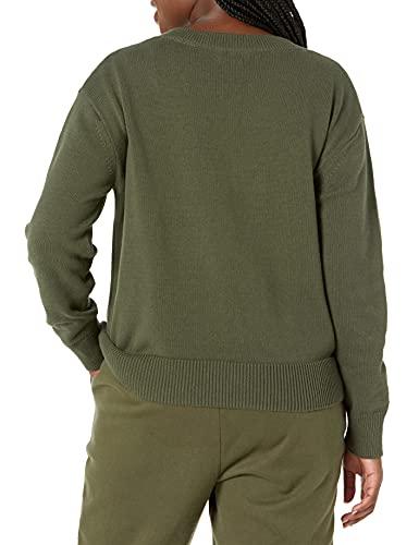 Daily Ritual Women's 100% Cotton Relaxed-Fit Long-Sleeve V-Neck Sweater, Olive, Large