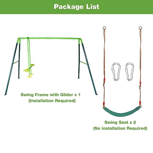 RedSwing Swing Seat for Kids Outdoor with 57-86" Rope, Kids Safety Playground Swing Seat Replacement, Belt Swing, Heavy Duty, with Large Swing Frame Set Backyard Swing and Seesaw, Green