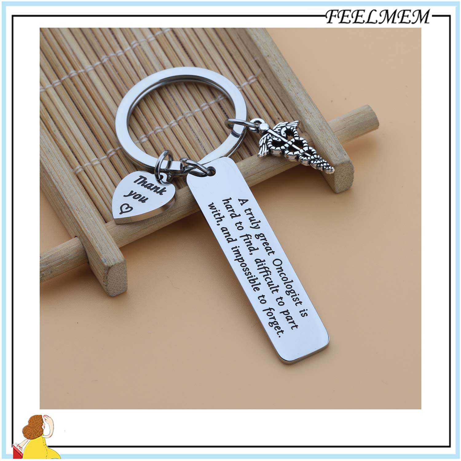 FEELMEM Oncologist Keychain Oncologist Gift A Truly Great Oncologist is Hard to Find and Impossible to Forget Keychain Thank You Gift Retirement Gift for Oncology Doctor (Silver)