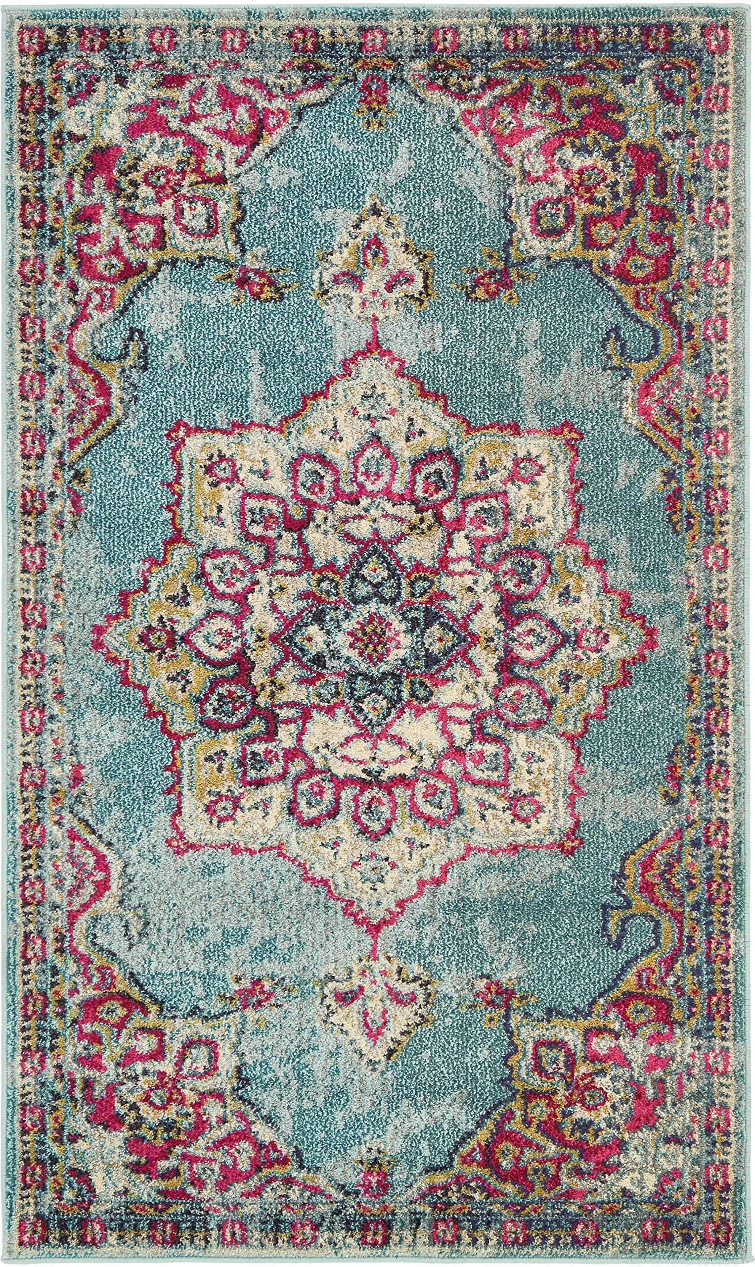Rugs.com Fleur Collection Rug β 3' x 5' Light Blue Medium-Pile Rug Perfect for Entryways, Kitchens, Breakfast Nooks, Accent Pieces