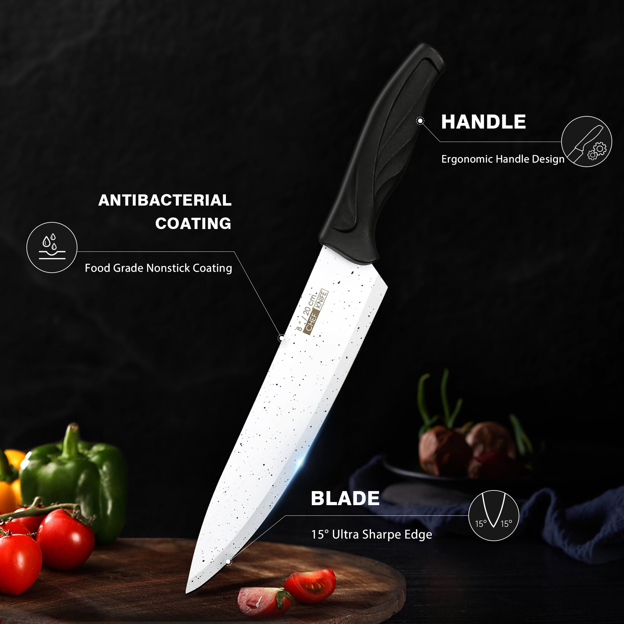 Meythway πππ²π₯π’π¬π‘ ππ‘π’ππ ππ§π€-ππ©π₯ππ¬π‘ππ Kitchen Knife Set - 6-Piece Razor Sharp Knife Set with Reducing Food Adhesion, Ergonomic Handles, Anti-Rust & Easy to Clean