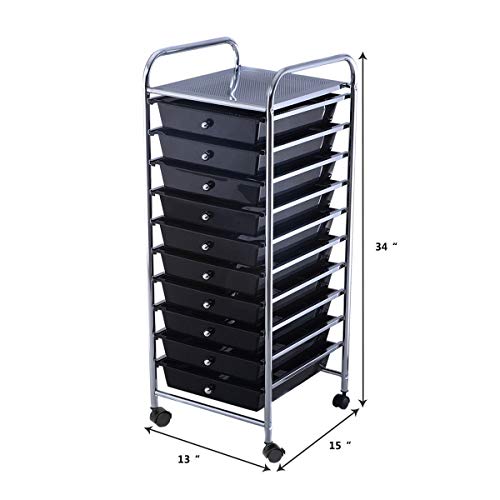 Giantex 10 Drawer Rolling Storage Cart Scrapbook Paper Office School Organizer (Black)