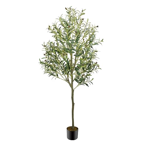 Olive Tree Artificial Indoor 6FT (72''), GTIDEA Artificial Tree Fake Tree Indoor Large Faux Olive Tree and Fruits Artificial Plants Silk Trees for Home Office Living Room Spring Decor