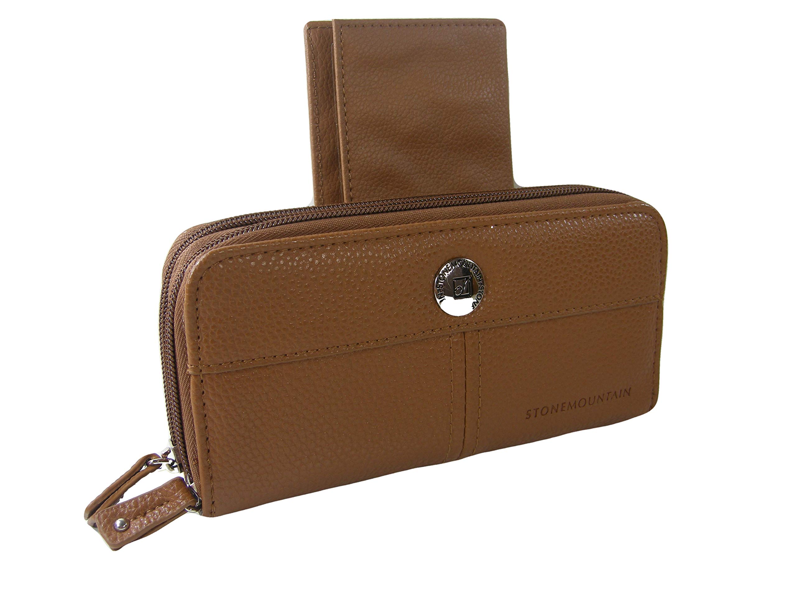 Stone Mountain New Wallet & Checkbook Purse Bag Genuine Leather Tan 2 Piece Set