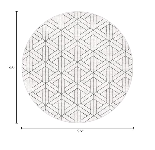 Rugs.com Lattice Trellis Collection Rug β 8 Ft Round White Low-Pile Rug Perfect for Kitchens, Dining Rooms