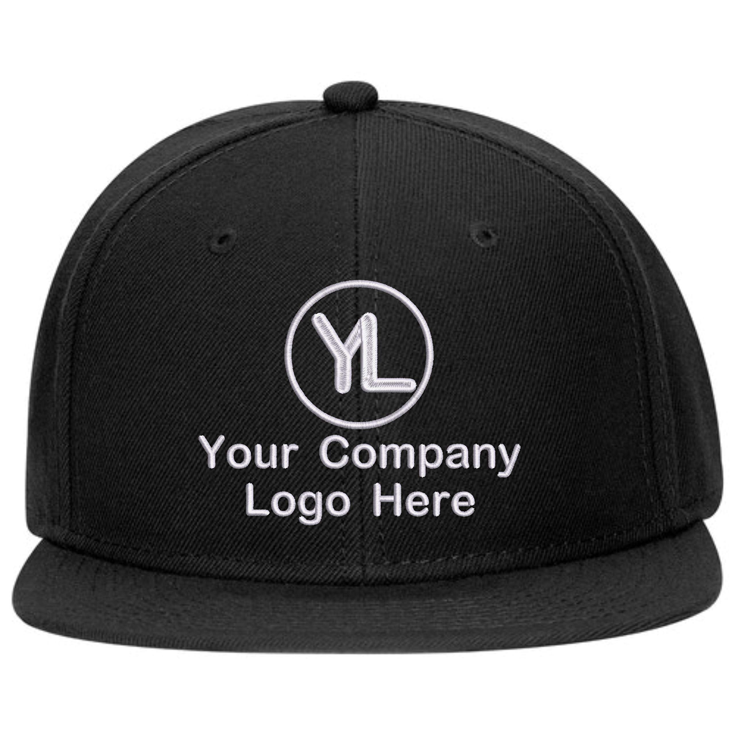 Custom Logo Snapback Hat. Otto. Embroidered. Your Own Logo. Flatbill Bill. (Black)