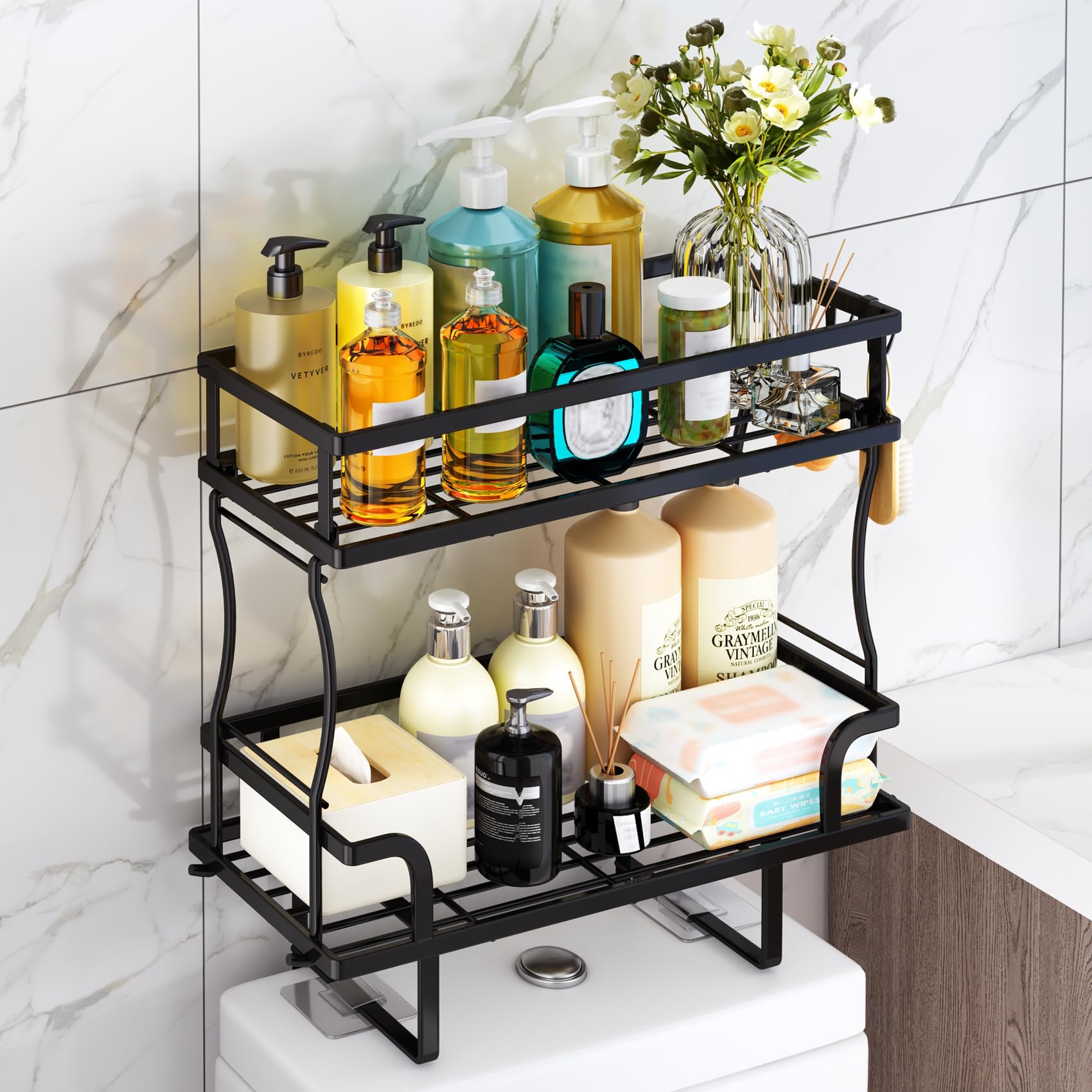 Kitstorack Over The Toilet Storage Without Drilling or Screwing, Easy to Install Bathroom Organizer and Storage, 2-Tier Bathroom Organizer,Home Kitchen Storage Organizer for Space Savers