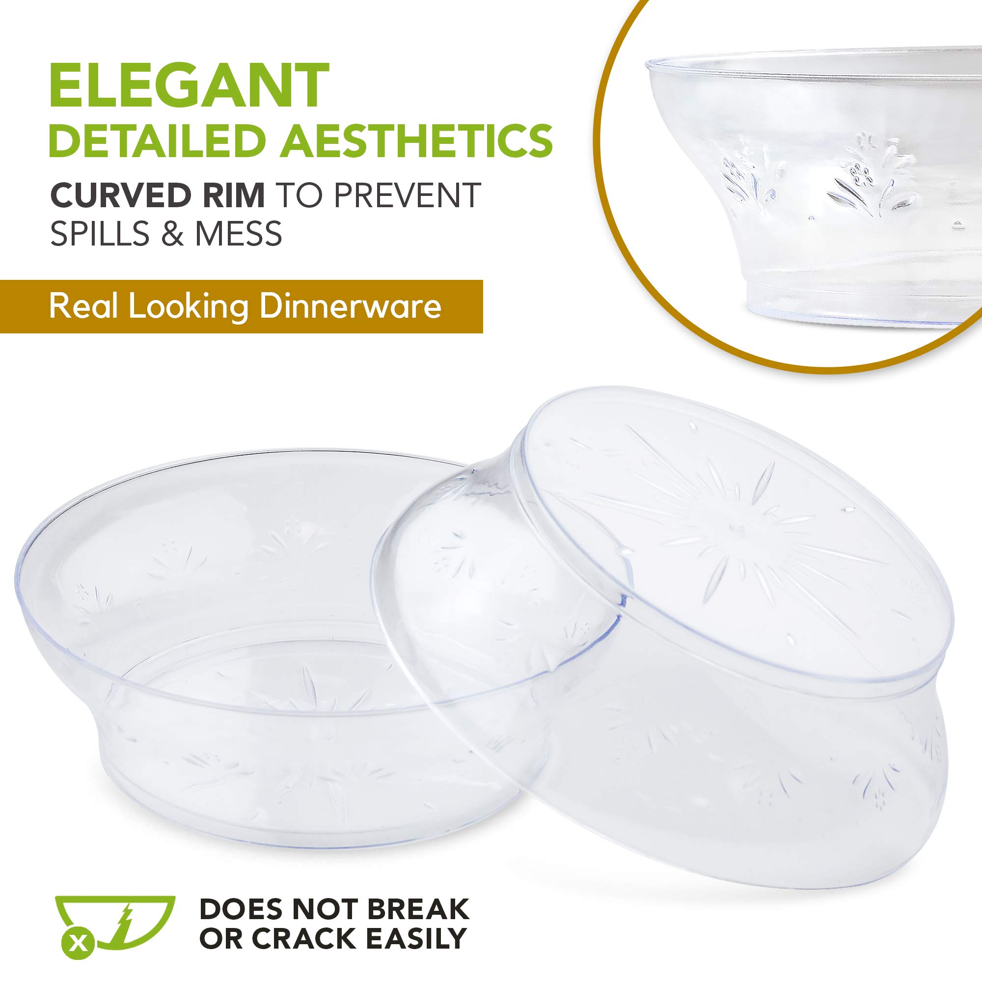 Fit Meal Prep [60 Pack Clear Plastic Bowls - 10 oz Hard Ice Cream Cups, Disposable, Small Serving for Sundae, Dessert, Sauce, Salad, Snacks at Home, Party, Catering, Wedding