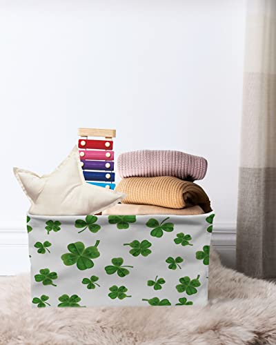 Large Capacity Storage Bins 2Pcs St. Patrick's Day Clover Pettern Storage Cubes, Collapsible Storage Baskets for Organizing for Bedroom Living Room Shelves Home 15x11x9.5 In