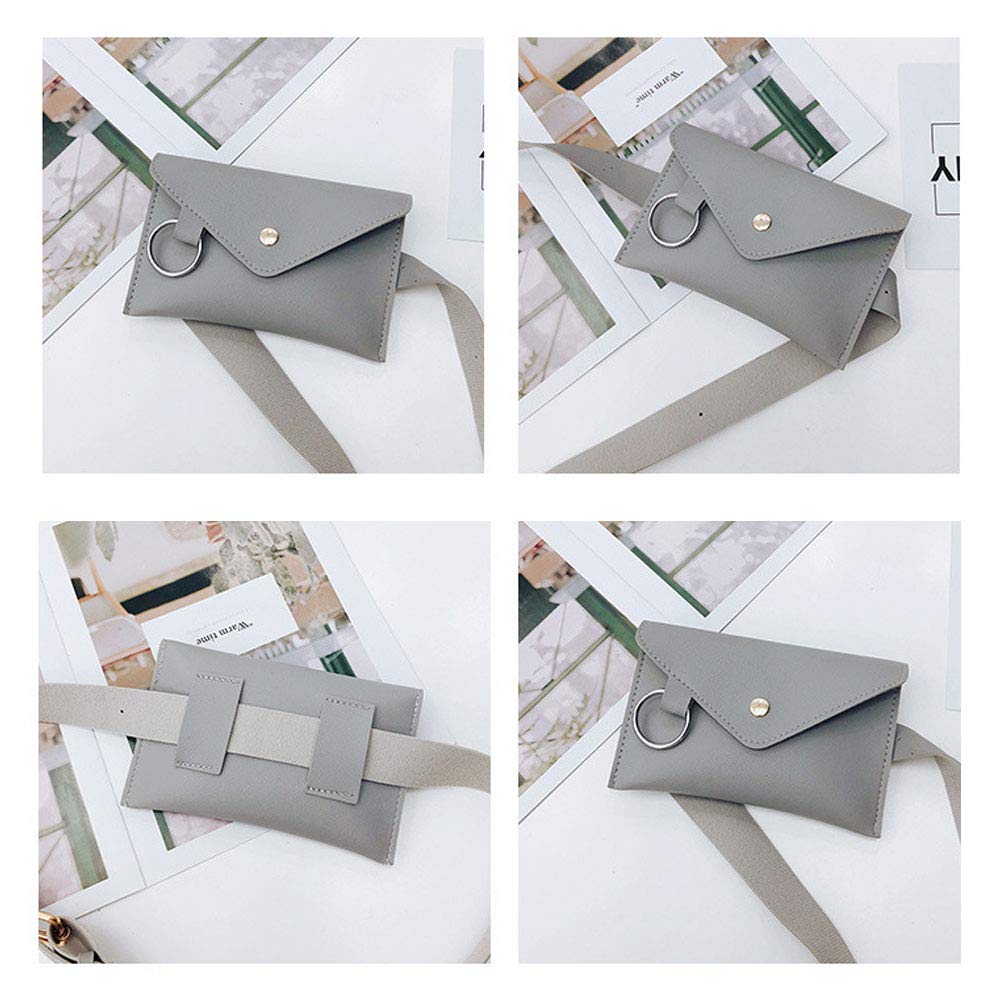 Danse Jupe Women Mini Envelope Waist Bag PU Leather Clutch Cell Phone Purse Chest Bag Light Grey
