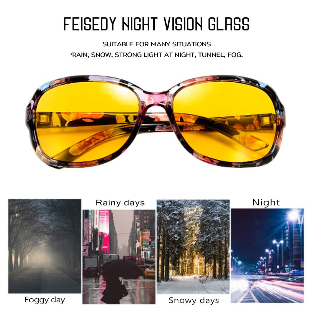 FEISEDY Classic Womens Night Glasses Driving Anti Glare Wrap Around Yellow Sunglasses B2548