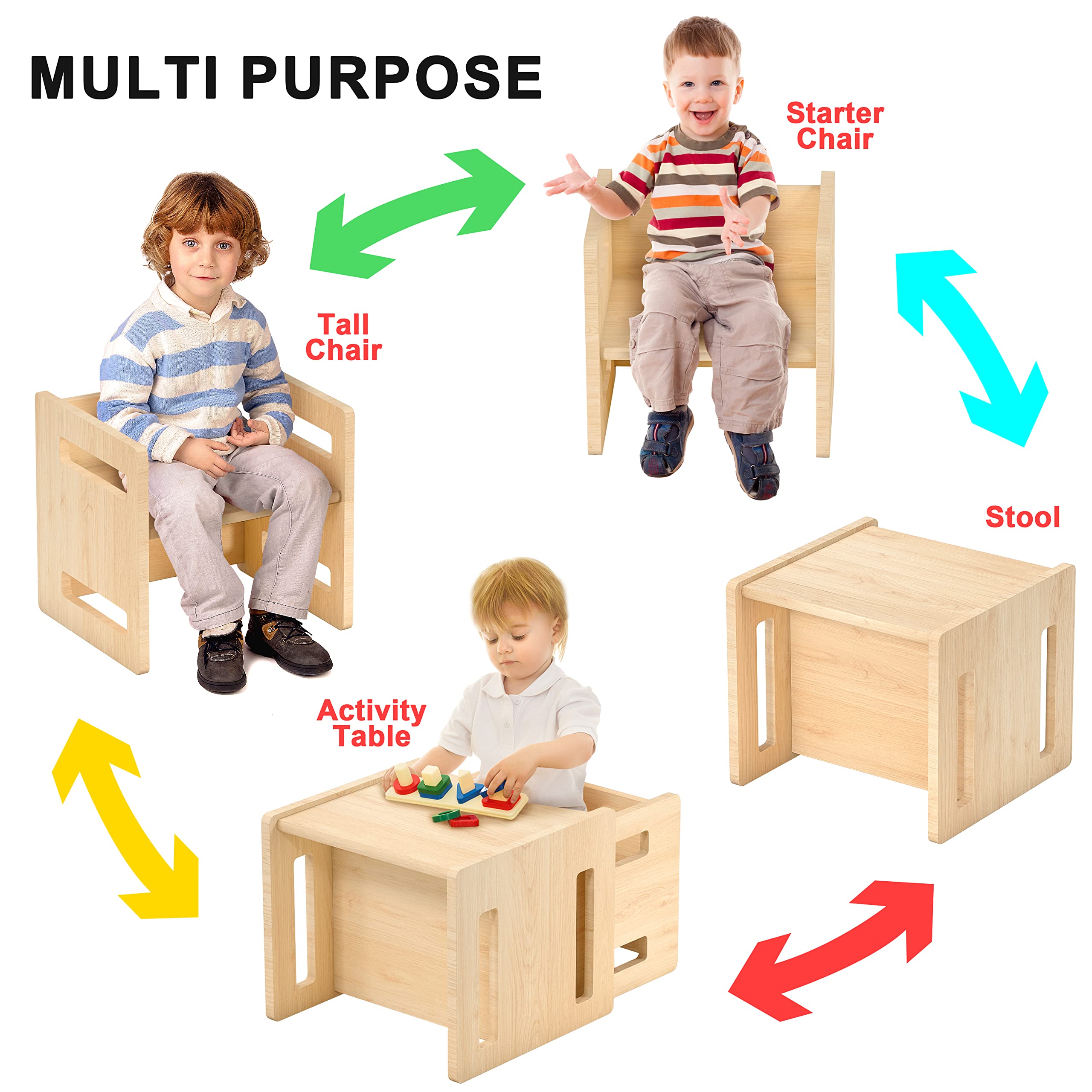 iyrany Montessori Weaning Table and Chair, Kids Table and Chair Set, Solid Wooded Toddler Table, Cube Chairs for Toddlers - Real Hardwood