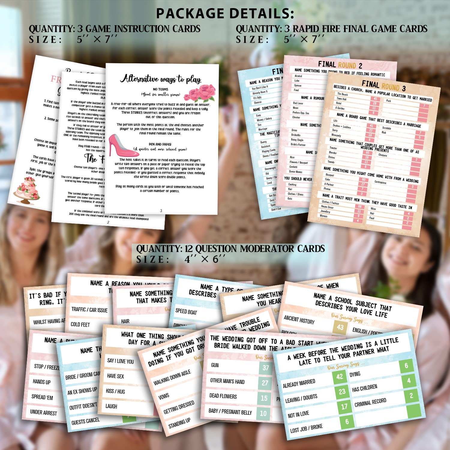 Pazag Bridal Shower Friendly Feud Quiz Tabletop Game, for 10 Players, Adult Age Range, Includes Cards, Unisex, 1.0 Unit Count