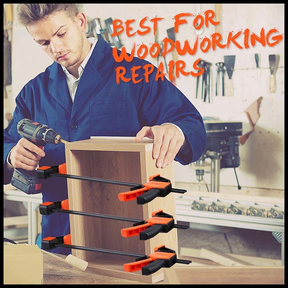 HORUSDY 8-Pack Bar Clamps for Woodworking, 12" and 6" Bar Clamps, Wood Working Clamps Sets, Quick Clamps F Clamp with 150 LBS Load Limit (8-Pack Wood Clamps)