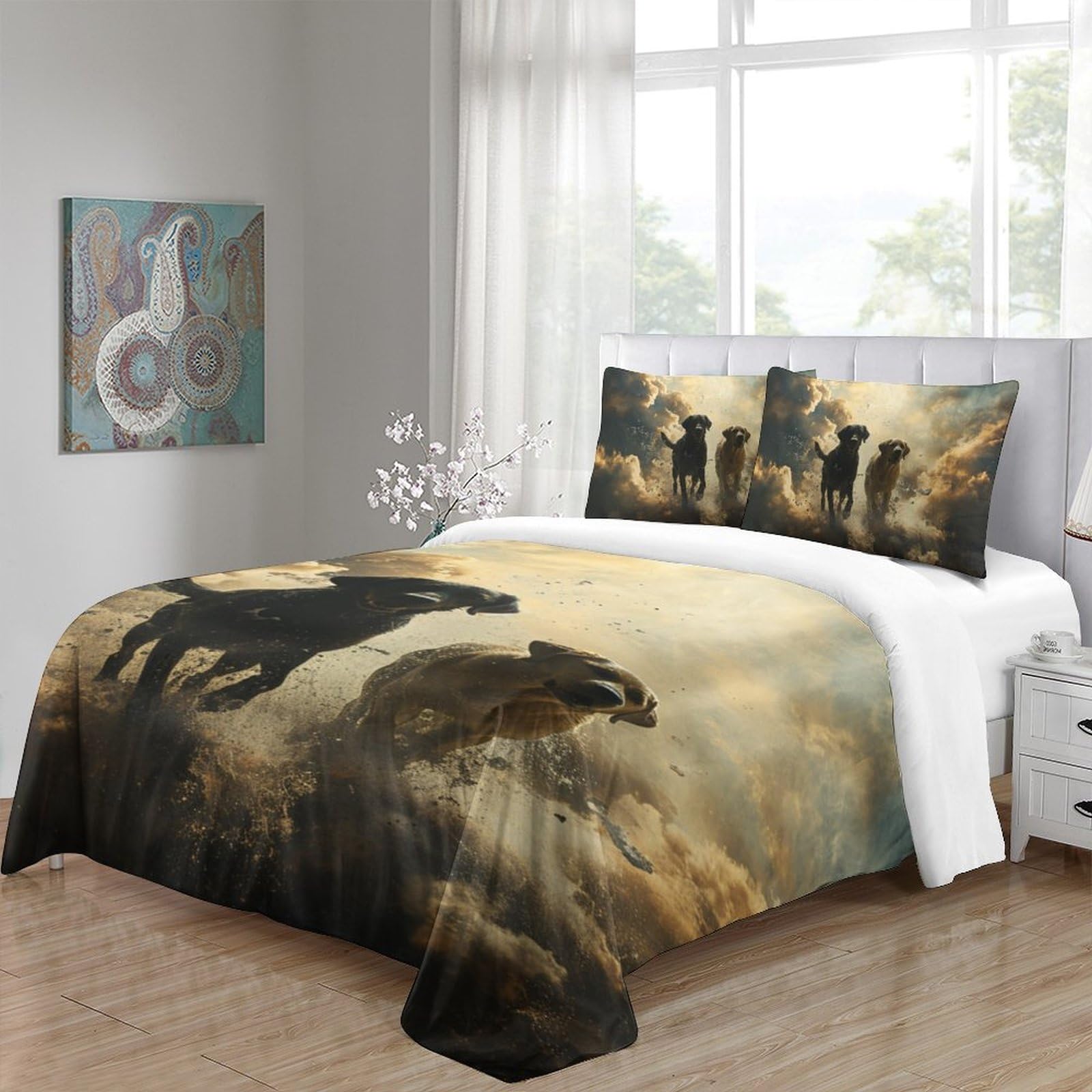 Labrador Retrievers through Clouds Bedding Set Quilt Cover 3D PrintedLabrador Retrievers through Clouds Duvet Cover Comforter Covers for Childrens And Adults 3 Pieces Microfiber with Pillowcases with