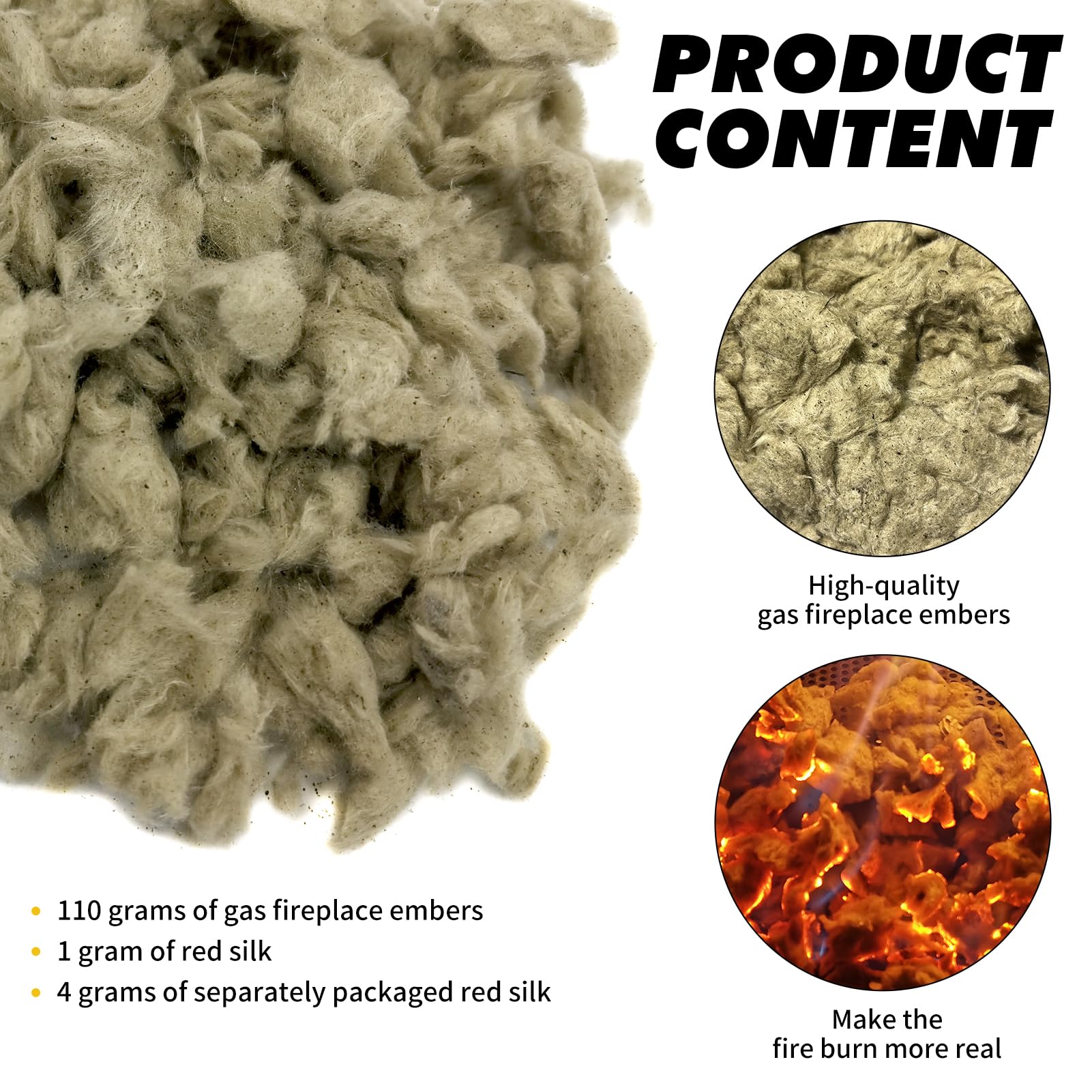 MrGas Log Gas Rock Wool for Gas Logs, 3.88 oz Glowing Embers Mixed with Fireplace Neon Embers for Vented Gas Log Sets, Inserts, Natural Gas, Fireplaces, Fire Pit and Stoves, Add Glow