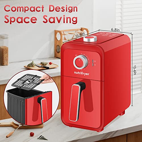 nutrifryer Air Fryer, 4Quart Air Fryer with Grill and Recipe Instructions, Small and Compact Design, 50Pcs Custom Parchment Paper Liners, Non-Stick Basket, 1400W, Red