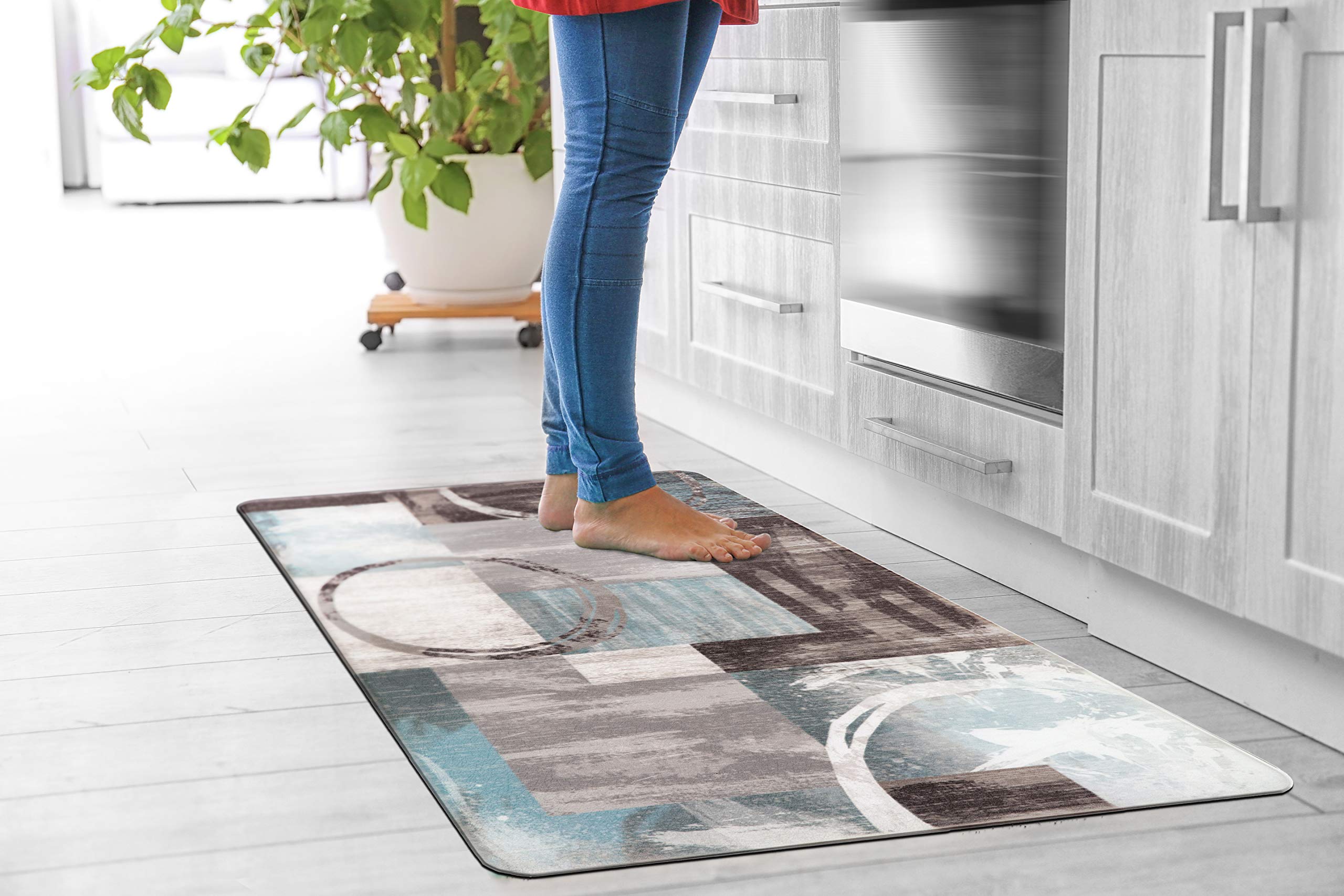 Rugshop Contemporary Abstract Circles Anti Fatigue Standing Mat 18" x 30" Gray