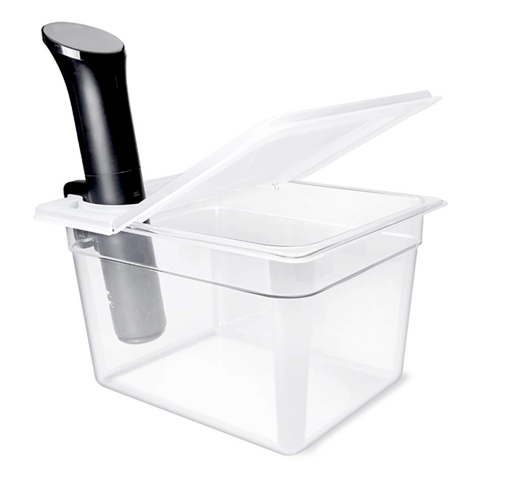 Everie Sous Vide Container 12 Quarts with Universal Collapsible Hinged Lid, Compatible with Anova All Models, Breville Joule, Wancle, Instant Pot Cookers (Container with Plastic Lid and Rack)