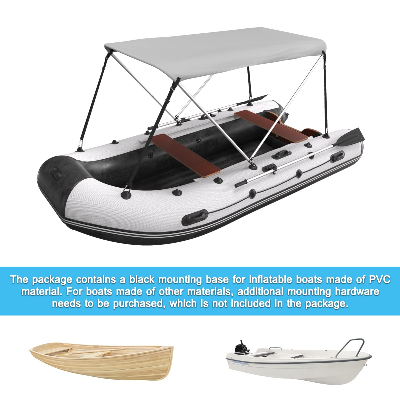 DoCred Foldable Bimini Top Boat Cover Canopy Cover 2Bow Bimini Top(63" L 39ββ-55ββ W 43.3" H) Suitable for Boats of 3.2-4.5 FT