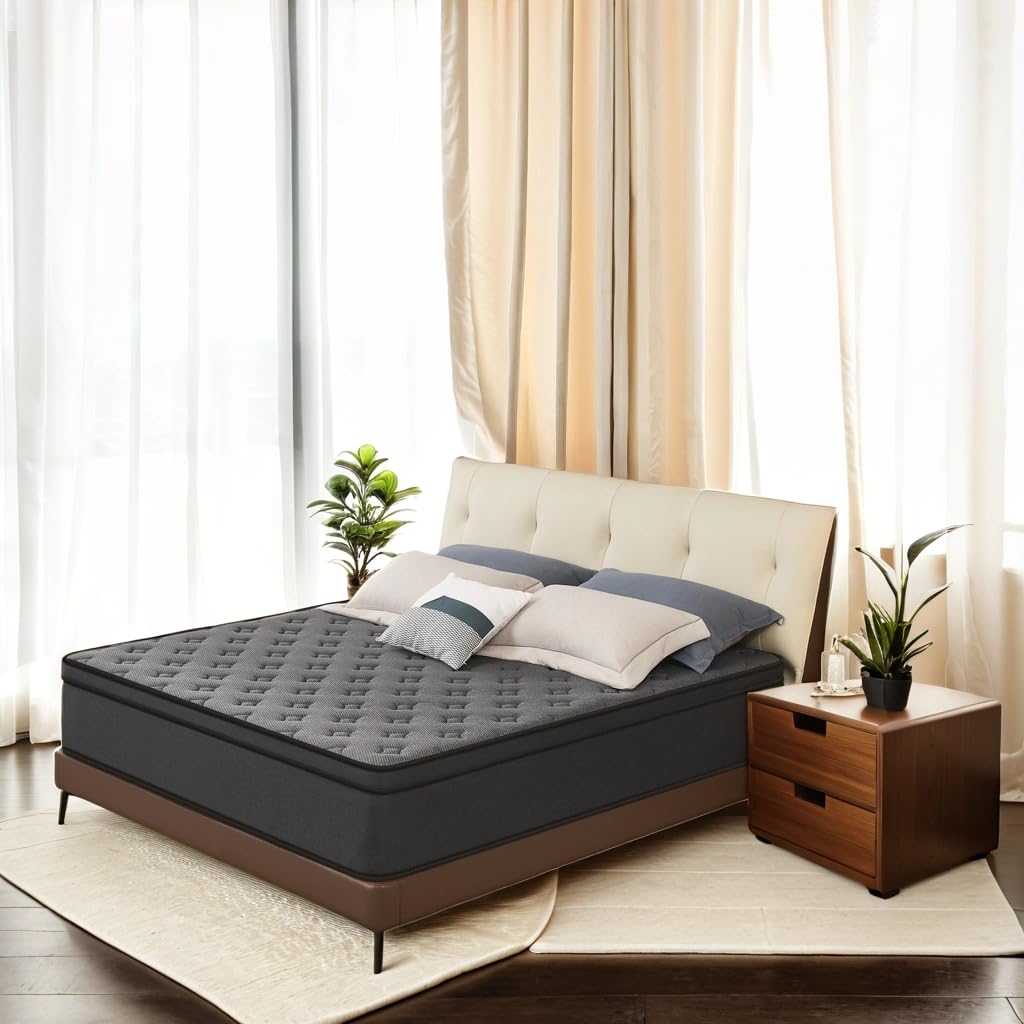 MRH Mattress, 12 Inch Euro Top Mattress in a Box,Memory Foam Hybrid Mattresswith Individually Pocket Springs,Med,Pure Black (Pure Black, Twin), PM2404