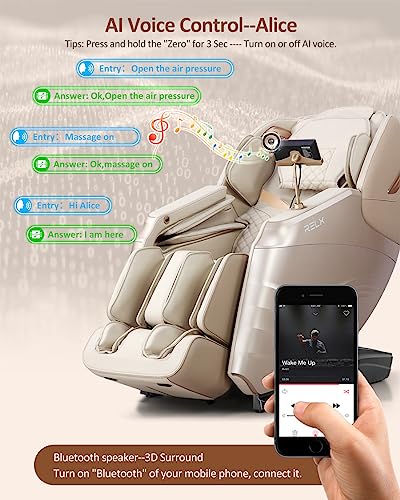 RELX Massage Chair Full Body Zero Gravity SL-Track Shiatsu Massage Chair, 12 Modes, Airbag Massage, with Yoga Stretch, Foot Massage, AI Control(Cream)