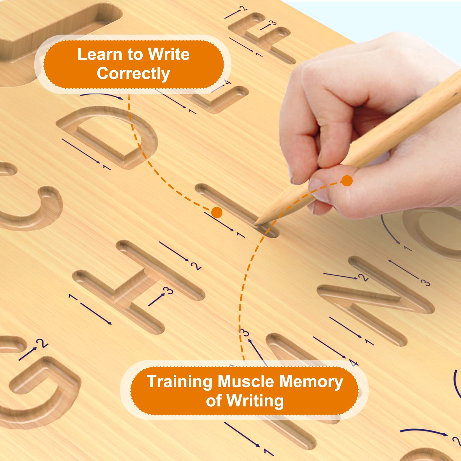 Drek Crek Wooden Letters Practicing Board, Wooden Alphabet Tracing Board Double-Sided Toddlers and Preschool Learning Toys Learning to Write ABC for Kids Ages 3-5