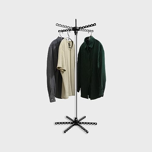 Lreros Clothes Drying Rack,59-Inch Clothes Drying Rack Folding Indoor,Laundry Drying Rack with 6 Rotatable Arms for Hanger, 6 Legs, Stainless Steel, for 18 Pieces of Clothes, Black