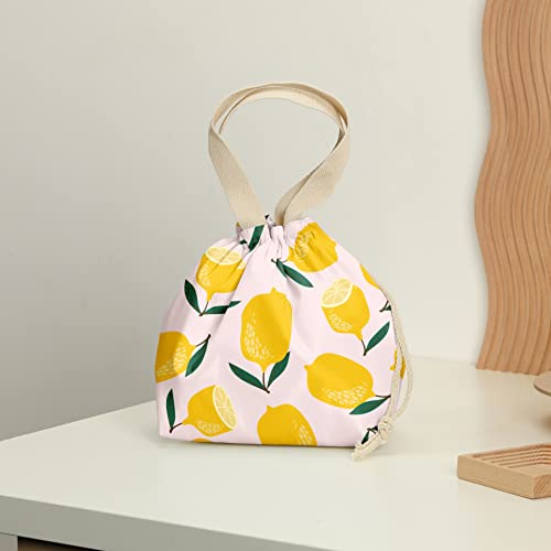 Pykfrhh Lunch Bag Women, Lunch Tote, Reusable, Waterproof, Drawstring Lunch Bag Box for, Adults, Women, Picnic, Work, Beach, Travel, Fruit Strawberry Lemon Orange Decor
