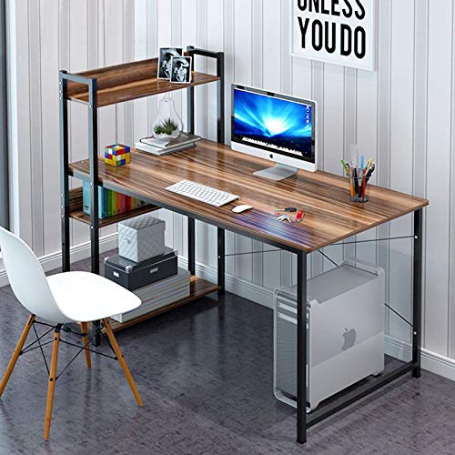 EVERMARKET Computer Desk with Shelves,Writing Desk with Storage Bookshelf Reversible Study Table Office Corner Desk with Shelves Home Office Desk with Bookshelf Easy Assemble (47 Inch,Brown)