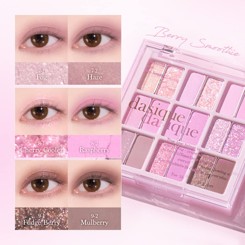 dasique Shadow Palette #18 Berry Smoothie l Vegan, Cruelty-Free l 18 Blendable Shades in Smooth Matte and Shimmer Finishes with Gorgeous Pearls